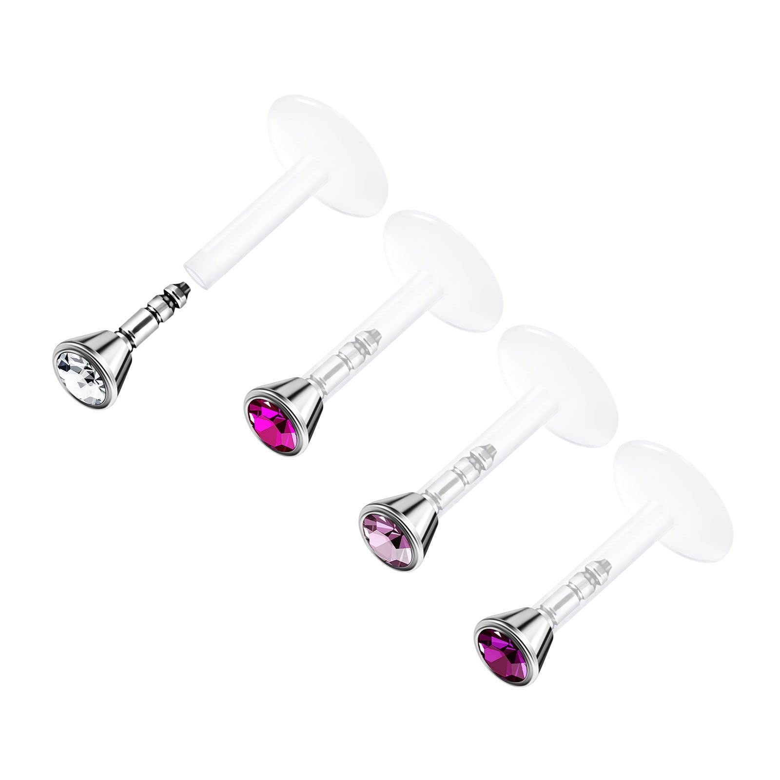4PCS Bioplastic Labret Lip Rings 16g 3/8 10mm 2.5mm Crystal Ball Cartilage Spiderbite Tragus Earrings Piercing Jewelry 9211