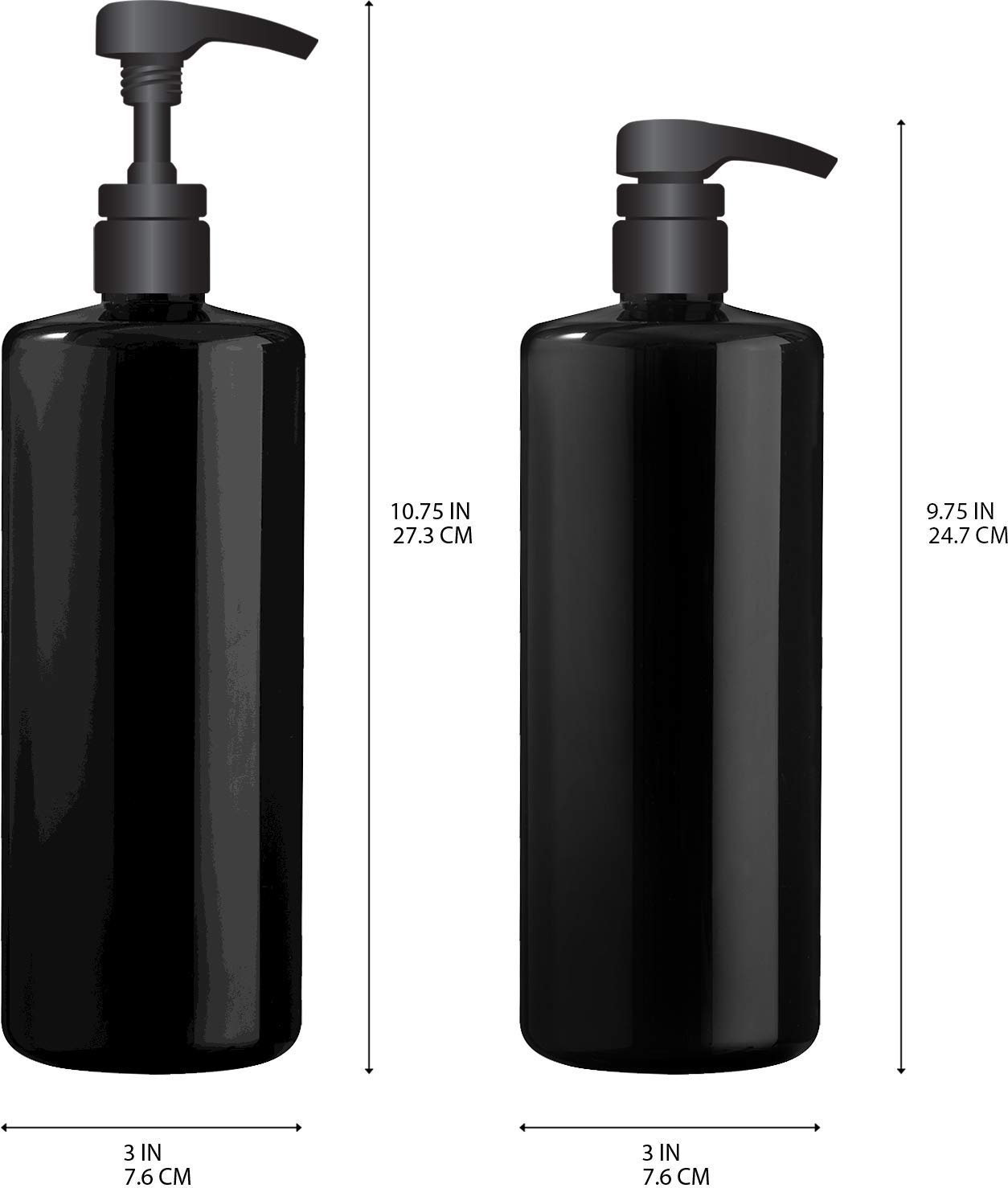 Bar5F 1-Liter BPA-Free Black Pump Bottles – Refillable PET Plastic Dispensers for Shampoo, Conditioner & Body Wash with UV Shield Gloss Finish, Heavy-Duty 3-Pack