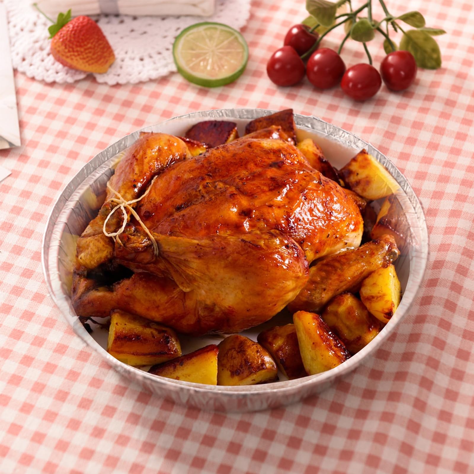 ABuff 50 Pack 9 Inch Round Aluminum Pans with Lids, Disposable Foil Pans Pie Tins Tray, Takeout Food Containers for Baking Roasting Broiling Cooking Storage and Takeout, Freezer & Oven Safe