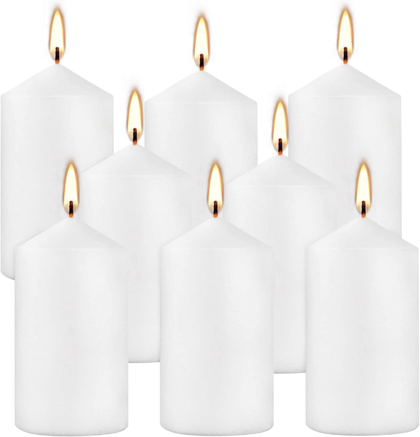 Set of 8 Unscented Pillar Candles 2" x 4",White Candles for Home Decor,Church,Restaurants,Spa,Emergency Light,All Occasions