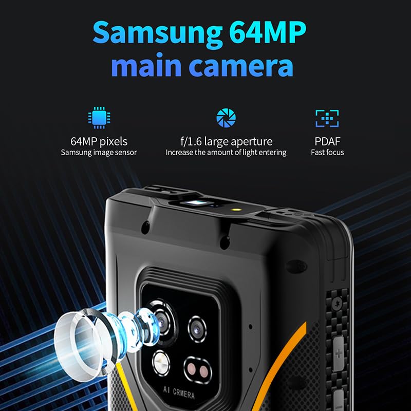 Big Walnut B2 Rugged Smartphone(2023), eSIM Dual 5G 8GB+256GB Rugged Phone Unlocked, 5.5" FHD+ Rugged Cell Phone, Android 12, 64MP Camera, 24MP Night Vision, NFC ATEX Smartphone(Yellow)