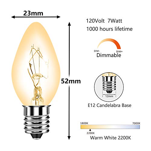 7 Watt C7 Light Bulb for Plug-in Salt lamp Night Light, Electric Window, Dryer Drum Christmas Village Replacement Light Bulb E12 Candelabra Base 120 Volt Pack of 12…