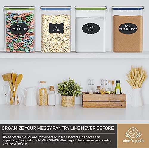 Chef's Path Bundle of Extra Large and Variety Airtight Food Storage Containers - Pack of 28 BPA Free Kitchen Canisters for Cereal, Rice, Flour, Bulk Food Storage - Free Labels, Marker and Spoons