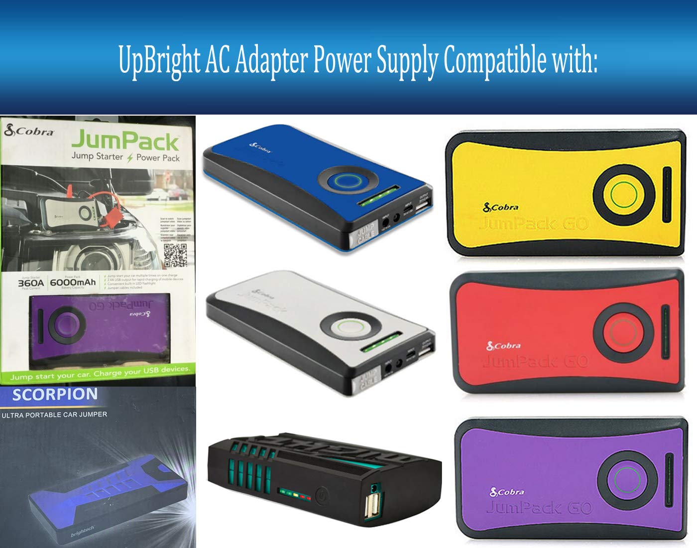 UpBright 14V AC/DC Adapter Compatible with Brightech Scorpion Car Jump Starter Cobra CPP 8000 JumPack GO CPP8000GO CPP 7500 CPP 7510 CPP 12000 mPower Plus SAPB14014US 410-5110F-2 Power Battery Charger