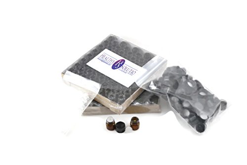 HS HEALTHY SOLUTIONS GLASSWARE WWW.EOILGLASSWARE.COM 1/4 Dram (1ml) AMBER Glass Vial (144)- Flat Black Screw Cap w/Orifice Reducer and Seal - Pack of 144