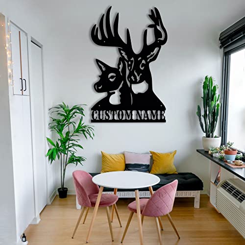 Couple Deer Head Monograms Custom Name Metal Wall Art, Deer Head Decorations Personalized Custom Monogram Hunting Hunter Inspired Decorative Accent Home Decor Sign For Rustic Home Wall