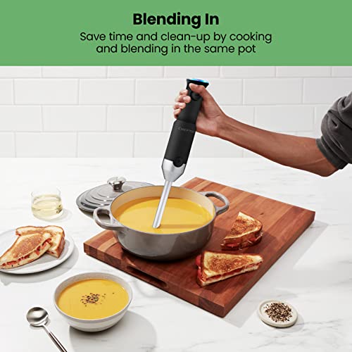 CHEFMAN Cordless Portable Immersion Blender 5-in-1 Blender Set, Ice Crushing Power with One-Touch Speed Control, Comes with Potato Masher, Whisk, Chopper, Beaker, and Storage Case, Stainless Steel