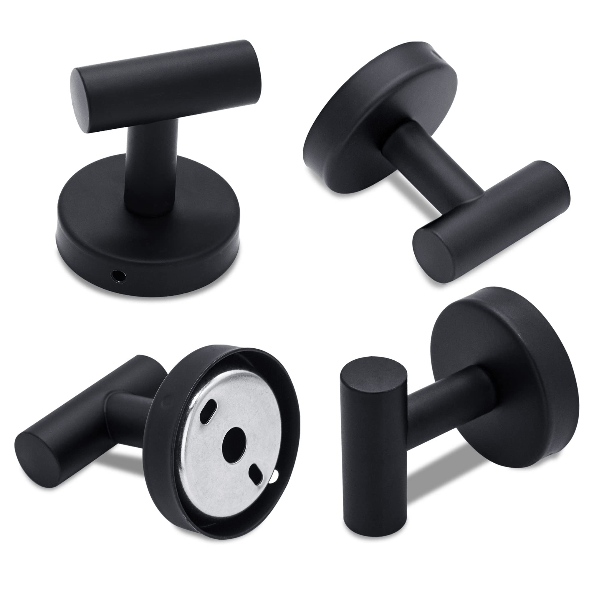 Moptrek Hooks, Bathroom Hook SUS 304 Stainless Steel Heavy Duty Door Hanger Coat Robe Clothes Modern Wall Hook Holder for Bathroom Kitchen Bedroom Pool Hotel 4 Packs (Matte Black)