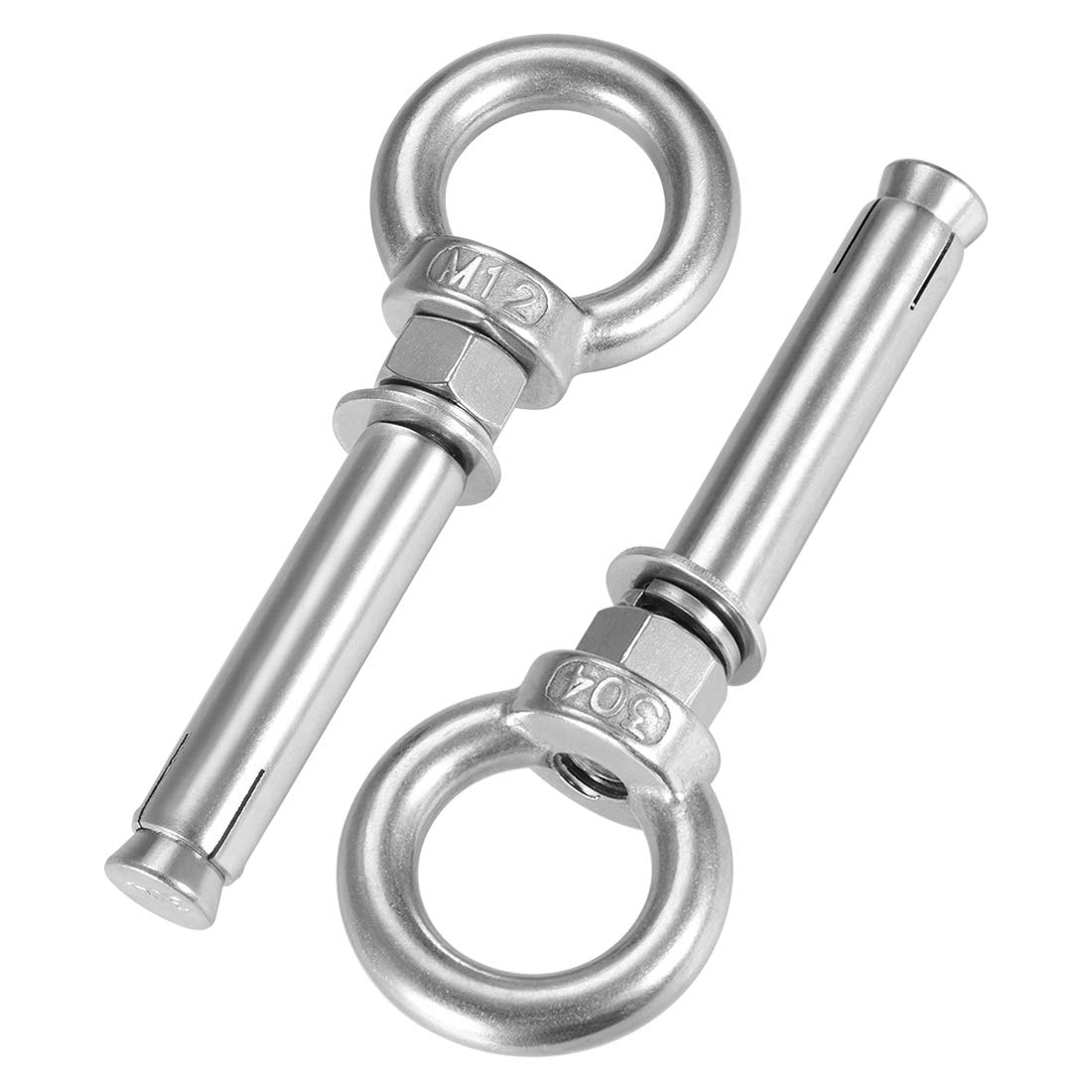 uxcell M12 x 100 Expansion Eyebolt Eye Nut Screw with Ring 304 Stainless Steel Raw Bolts 2 Pcs