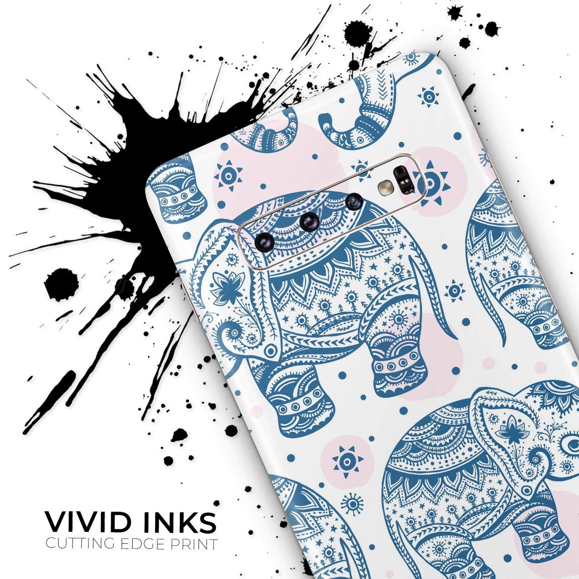 DesignSkinz Ethnic Navy Seamless Aztec Elephant Protective Vinyl Decal Wrap Skin Cover Compatible with The Samsung Galaxy S20 (Screen Trim & Back Glass Skin)