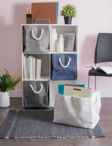 DII Woven Paper Storage Bin, Metallic Lurex, Gray, Medium Rectangle