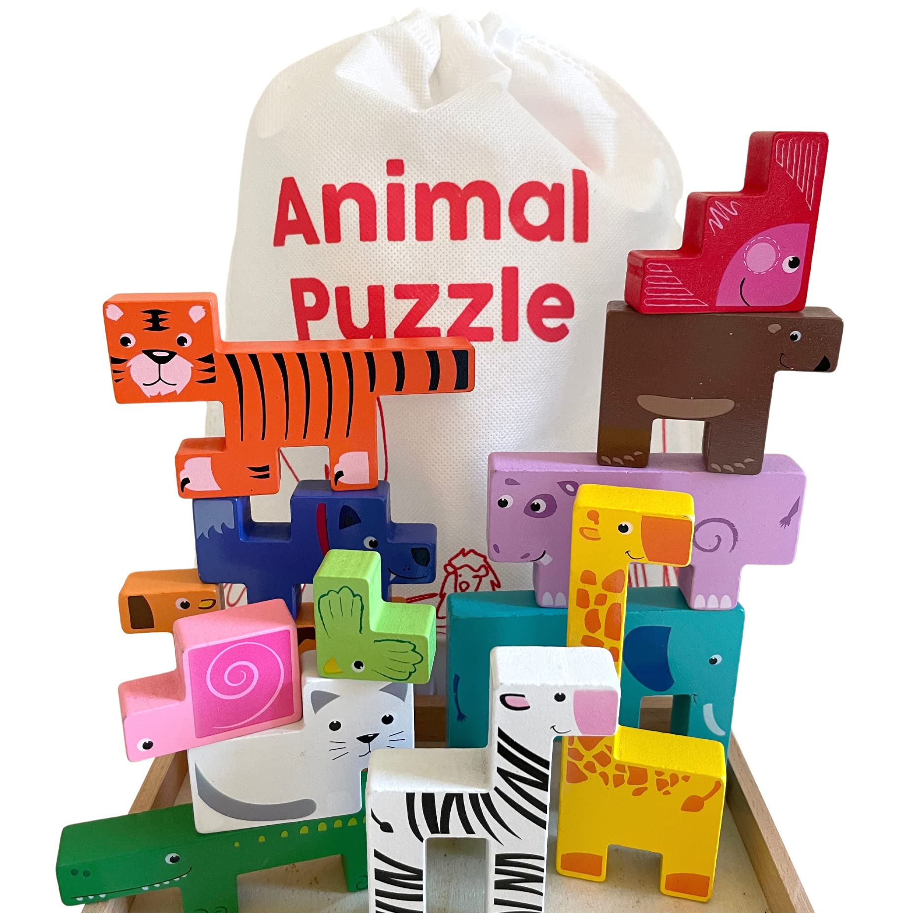 bee SMART Wooden Stacking Balancing Animal Activity Toy | Wooden Box & Bag | Kids Activity Montessori Educational Colourful Gifts for Preschool & Toddlers Boys & Girls