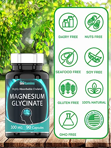 Chelated Magnesium Glycinate Capsules (300 MG x 90 Count) for Women & Men | AKA Magnesium Bisglycinate | Highly Absorbable | Calm, Sleep, Muscle, Nerve, & Stress Support* | by TNVitamins