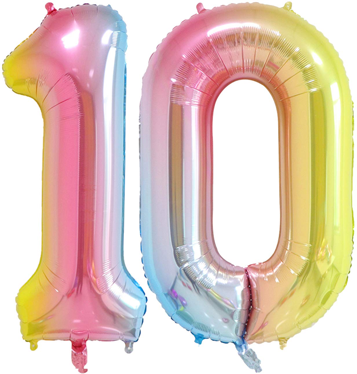 40 inch Number 10 Balloons Foil Helium - 2 PCs 10 Number Balloons for Birthday Party Decorations Mylar Rainbow Digital Jumbo Balloons for Wedding Anniversary (Rainbow, NO.10)