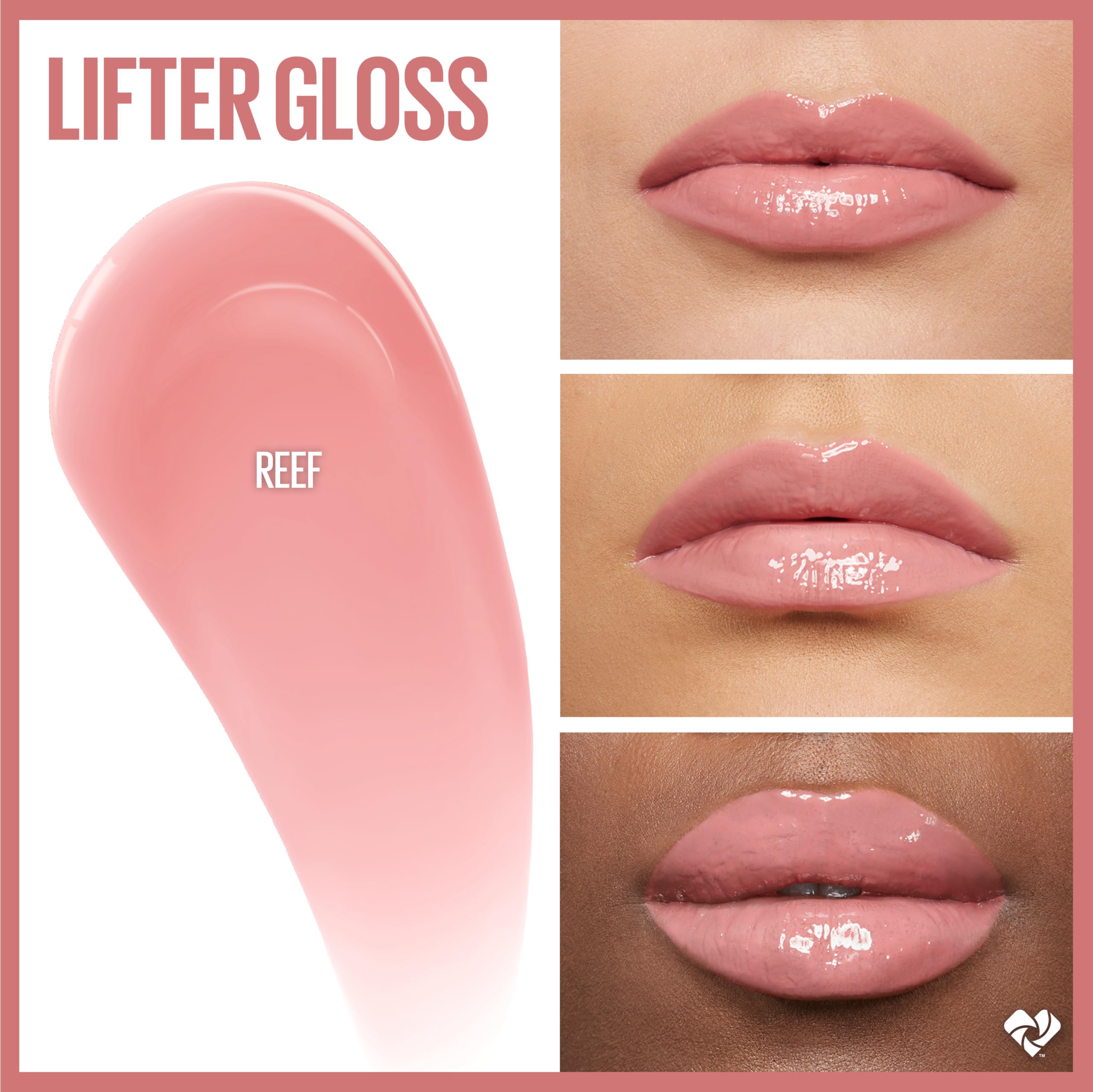 Maybelline Lifter Gloss, Hydrating Lip Gloss with Hyaluronic Acid, High Shine for Plumper Looking Lips, Reef, Peachy Neutral, 0.18 Ounce