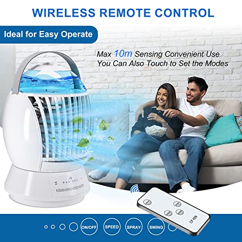 Azoiito Portable Air Conditioner Fan with Remote Control,Personal Evaporative Air Cooler with 3 Wind Speed& 3 Spray Mode,120° Oscillation Cooling Fan with Humidifier for Room,Office,Desk,Bedroom