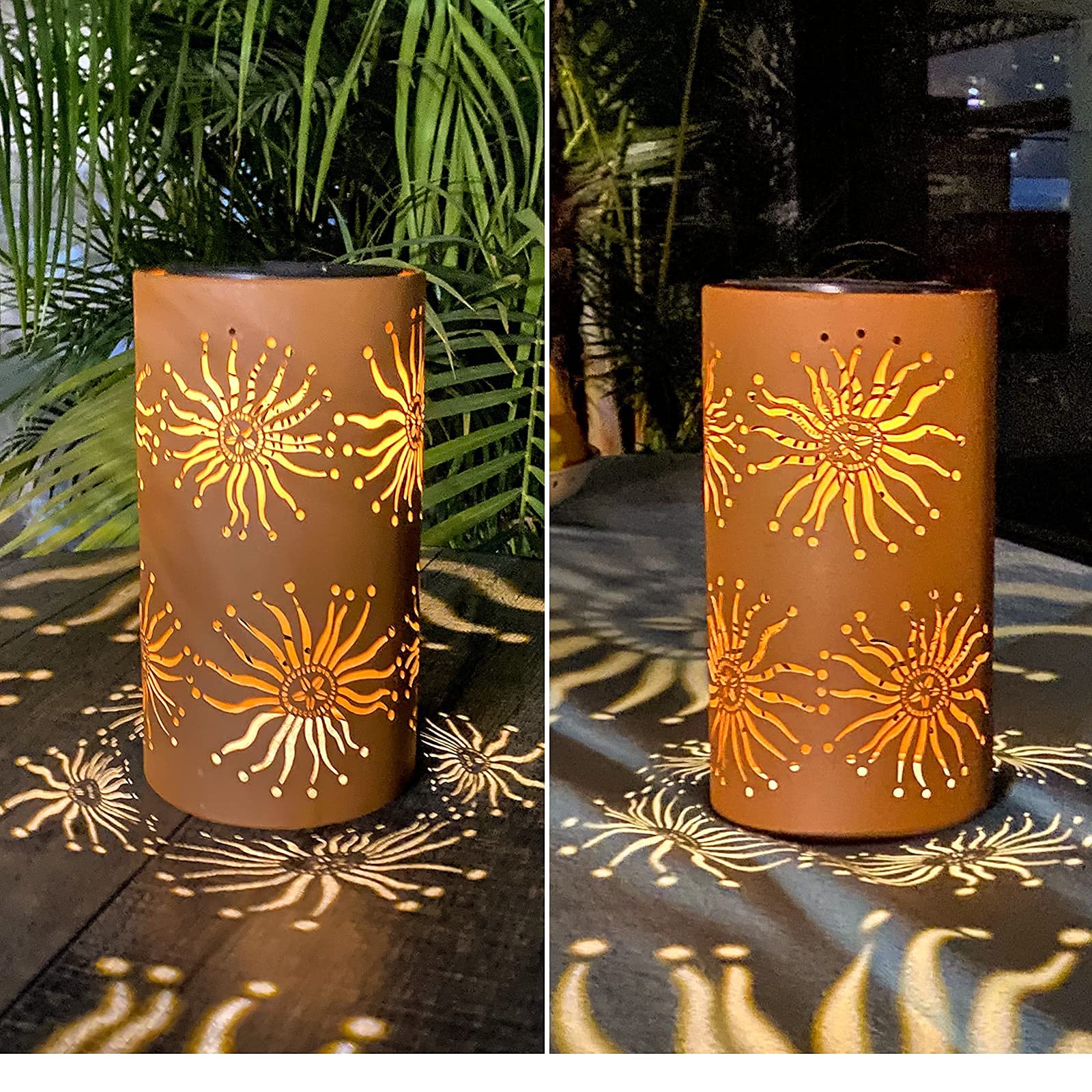 pearlstar Outdoor Solar Table Lamp 2pack Metal Sunflower Shape Solar Lantern Lights, Retro Orange Finish, Outside Decor for Patio Garden Yard Pathway Tabletop Waterproof(Sunflower)
