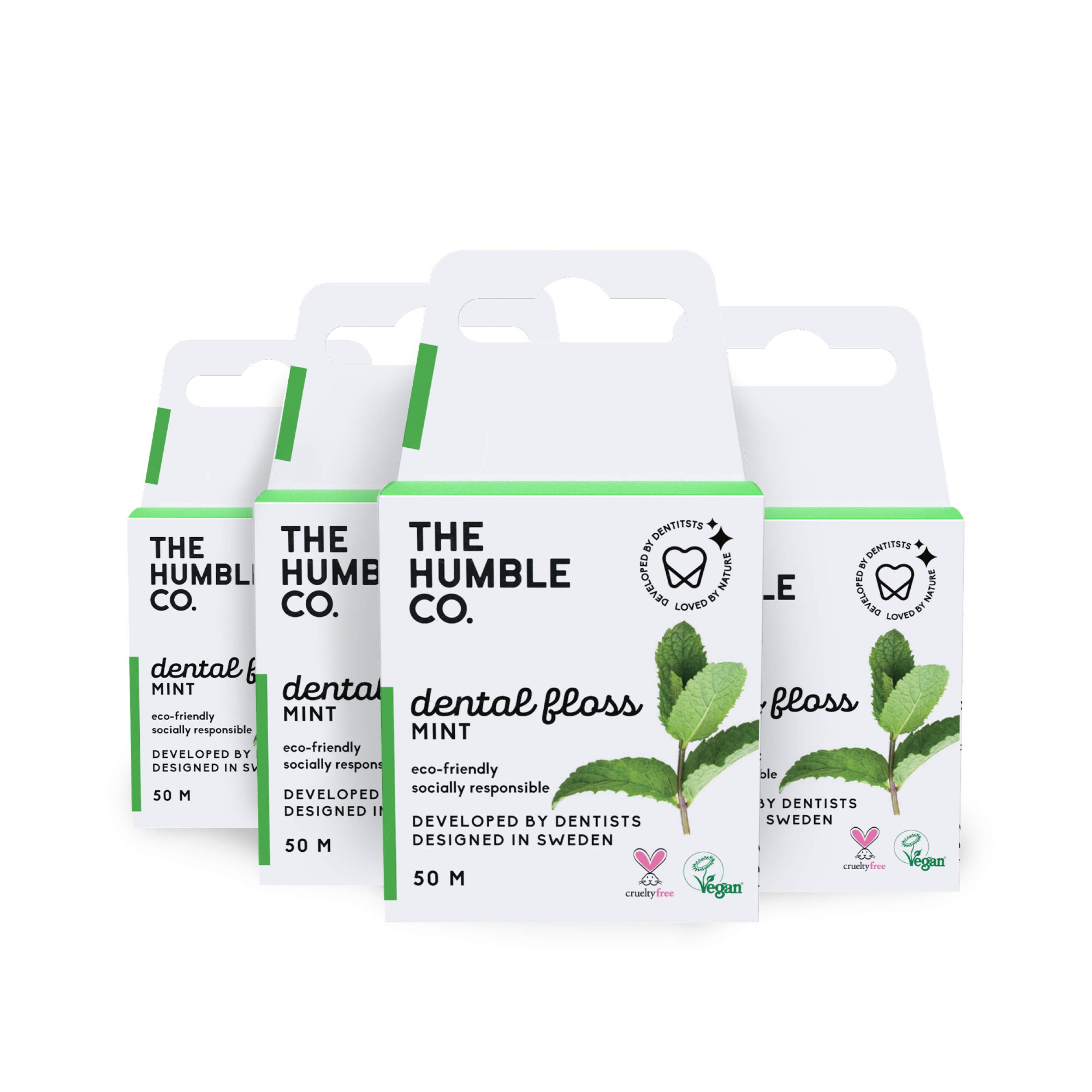 The Humble Co. Dental Floss (4pack) - Vegan, Waxed Dental Floss with Xylitol, 55 Yards of Adult and Kids Floss for Gum Care and Dental Care (Mint)