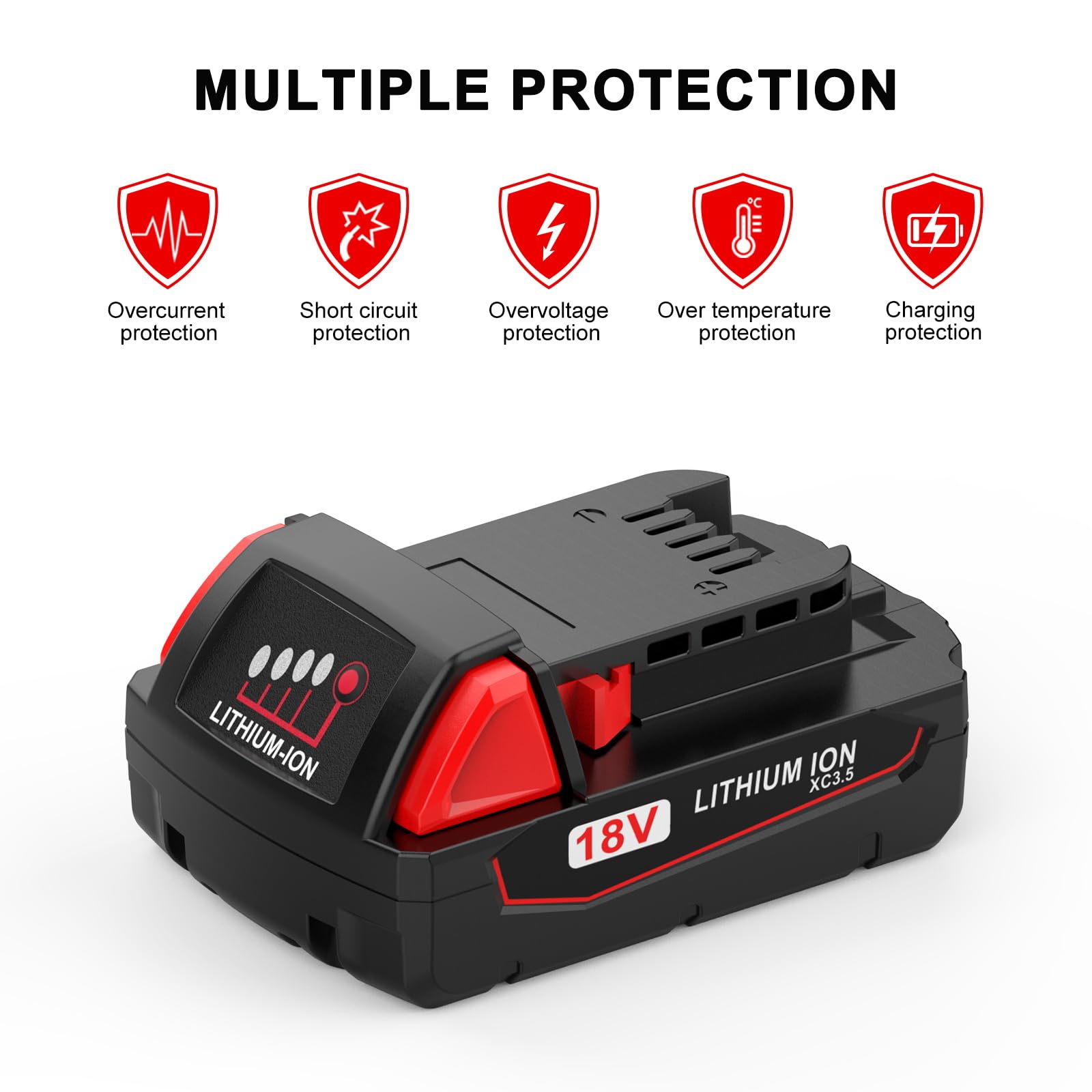 2Pack Replacement for m18 Battery Milwaukee 18V Lithium Starter Kit, 48-11-1815 48-11-1820 48-11-1828 18Volt Milwaukee M18 Battery XC + 48-59-1812 Charger for 18V Milwaukee M18 Battery