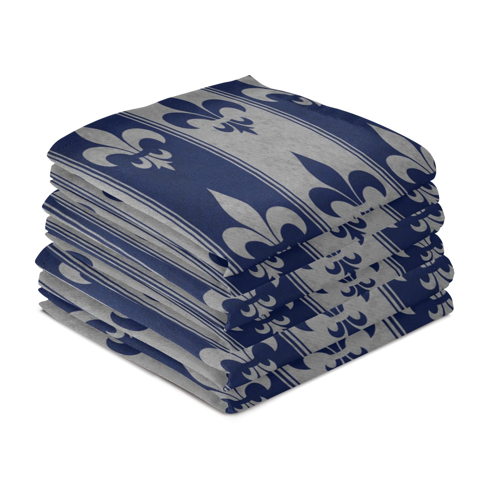 ALAZA Navy Blue and Gray Fleur De Lis Kitchen Towels Absorbent Dish Towels Soft Wash Clothes for Drying Dishes Cleaning Towels for Home Decorations Set of 6, 28 X 18 Inch