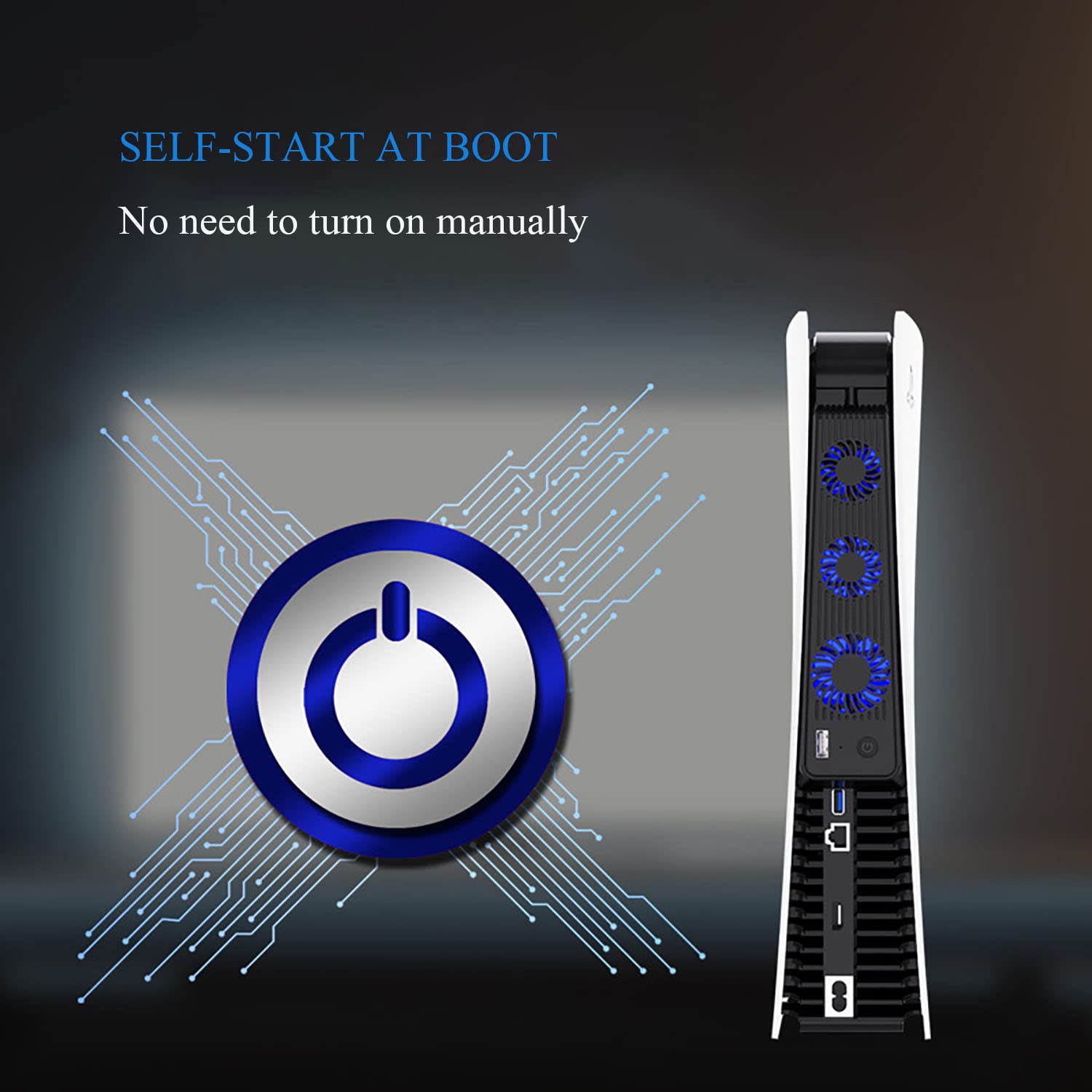 Beeka PS5 Horizontal Stand with Cooling Fan, Playstation 5 Accessories, Built in LED Light, Auto On Off, Extra USB Port, Compatible with White