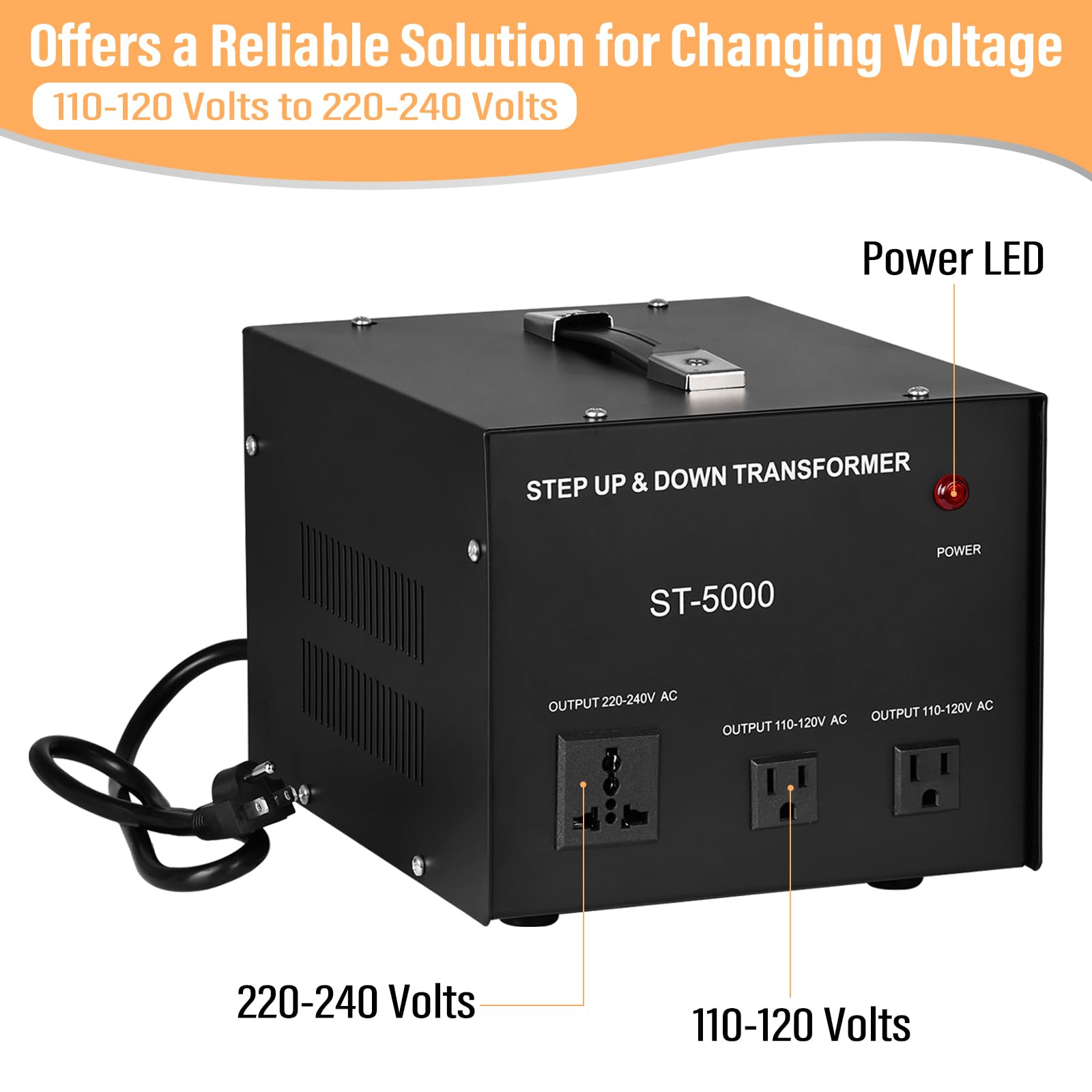 Yaeccc Voltage Converter Transformer, Step Up/Down (220V to 110V, 110V to 220V) - Efficient Power Conversion for International Travel and Home Use (5000W)