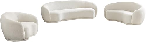 Meridian Furniture 693Cream-S Hyde Collection Modern | Contemporary Boucle Fabric Upholstered Sofa, Cream, 89.5" W x 38" D x 27.5" H