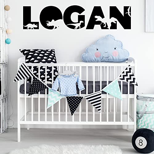 Dinosaur Custom Name Vinyl Wall Decal Sticker Art for Boys and Girls, Dino Theme Bedroom and Nursery Room Decor for Kids