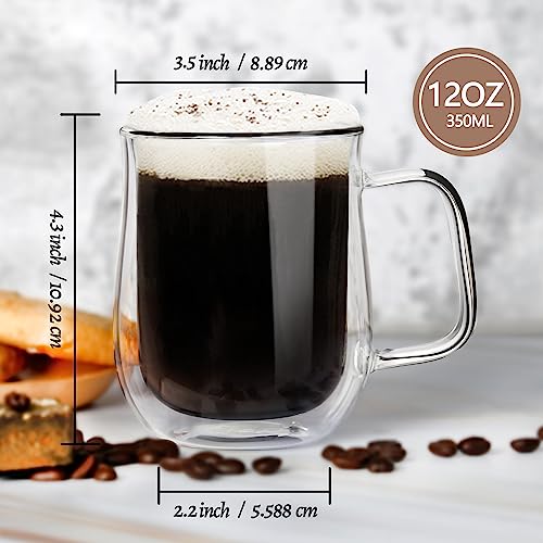 Comfome Double Wall Glass Coffee Mugs 12 oz, Clear Glass Coffee Mugs Set of 4,Double Insulated Glass Coffee Mug,Glass Mugs for Hot Beverages