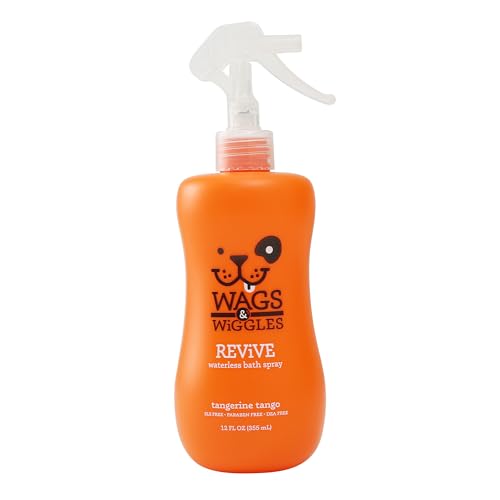 Wags & Wiggles Revive Waterless Bath Spray for Dogs | Waterless Dog Shampoo Dog Spray Dog Deodorizing Spray for Smelly Dogs in Tangerine Tango Scent, 12 oz