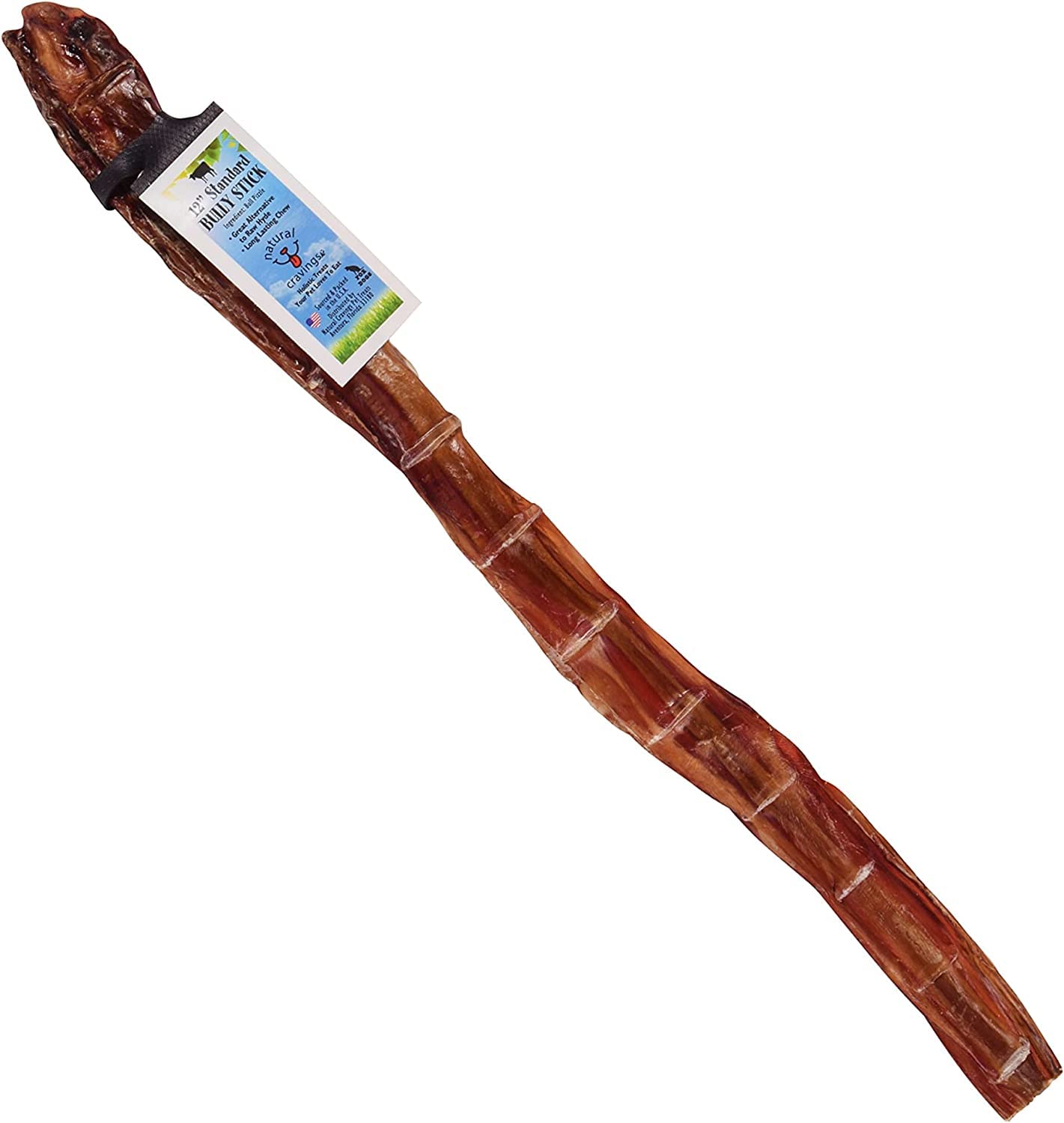 Natural Cravings USA Standard Steer Bully Sticks | All Natural | Odor Free | High Protein | Premium Quality Dog Chews | 12" - 5 Pack