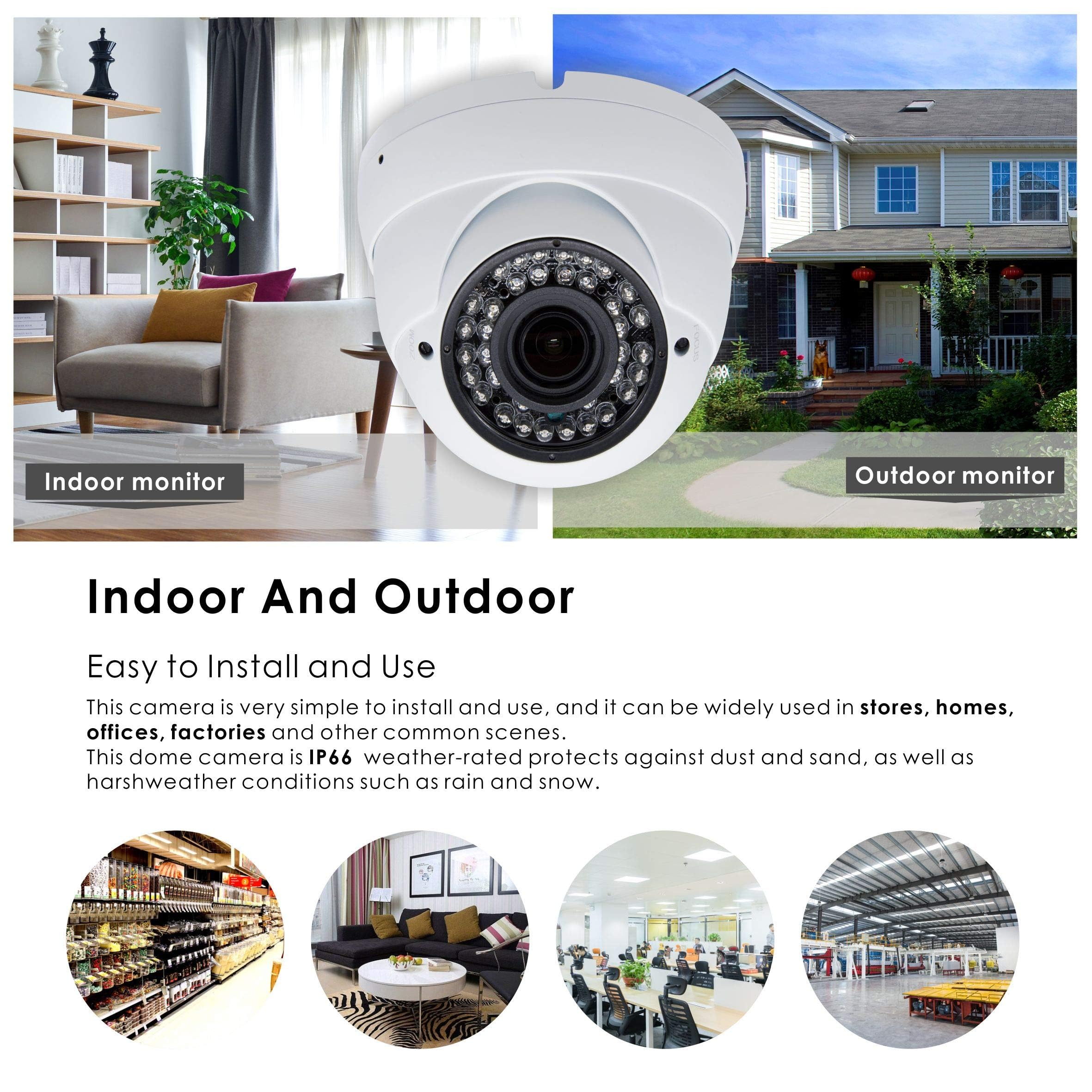 Vonnision 5MP 4MP Dome Super Hybrid Security Camera 4in1 TVI/CVI/AHD/960H CCTV Surveillance Security Camera 2.8-12mm Varifocal Lens Waterproof Day&Night Vision Outdoor/Indoor 98ft IR Camera White