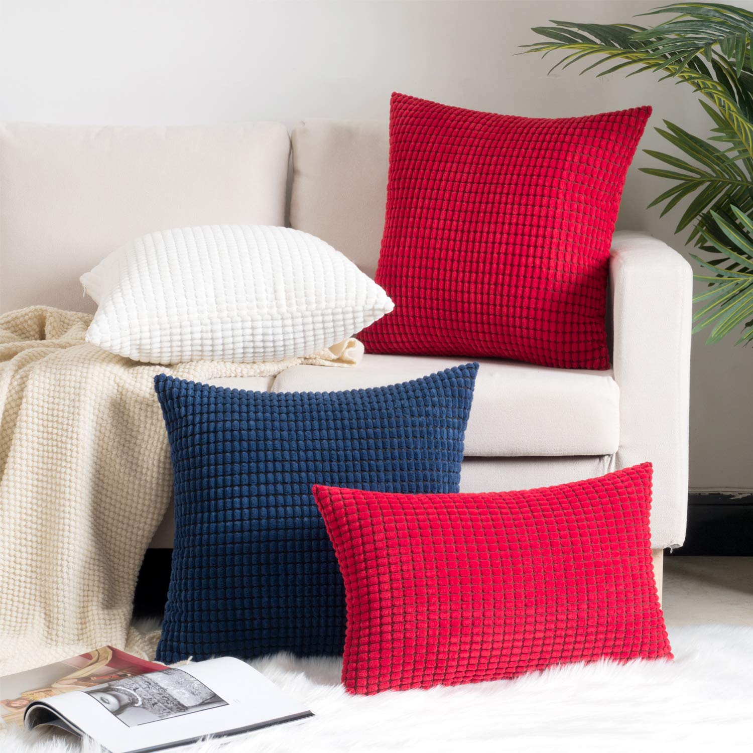 TEAGAN Cozy Throw Pillow Covers, 2PCS Soft Corduroy Corn Solid Pillow Cases, Decorative Cushion Covers for Home Bedroom, Living Room, Home Garden Couch Bed Sofa Chair, Deep Red, 16X16 in