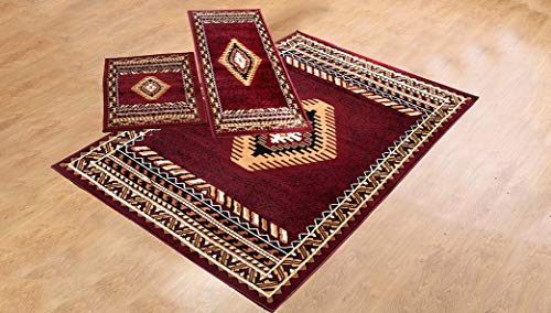 Furnish my Place Southwestern Contemporary Geometric Area Rug 3 Pieces Set (5x8) (2x6) (2x3) - Tucson Burgundy