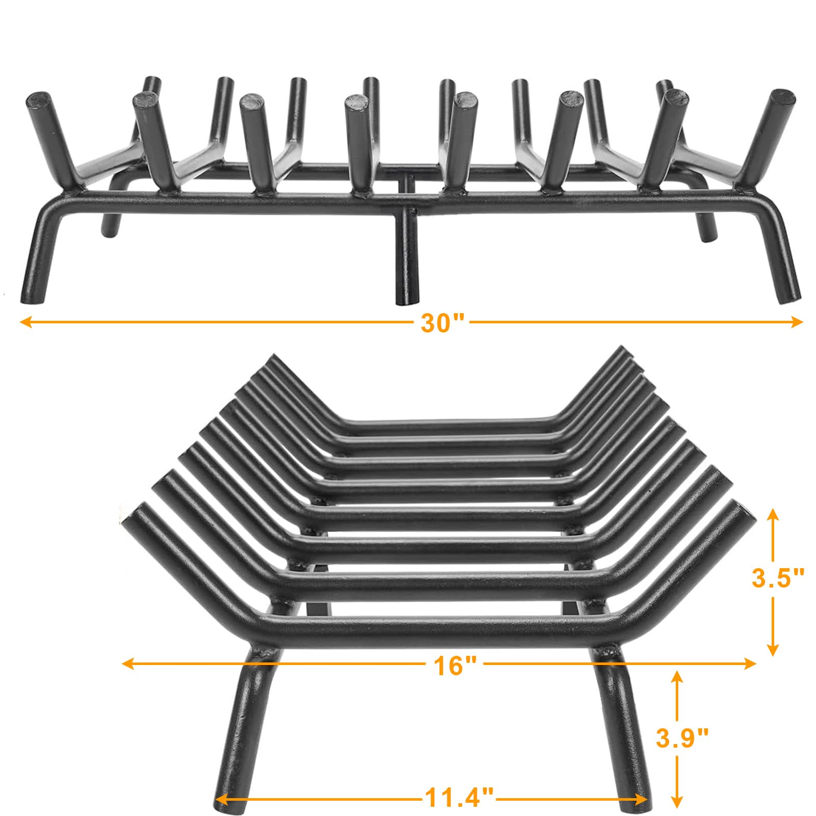 Orgneas Fireplace Grate 30 inch Heavy Duty, Fireplace Log Holder Solid Round Steel Wrought Cast Iron Firewood Burning Rack with 6 Support Legs and 8 Bars for Indoor and Outdoor Fireplace