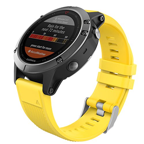 MoKo 22mm Band Compatible with Garmin Fenix 7/Fenix 6/6 Pro/Fenix 5/5 Plus/Forerunner 965/955/945/935/Aproach S60/S62/Quatix 6 /MARQ Smart Watch, Soft Silicone Replacement Strap, Yellow