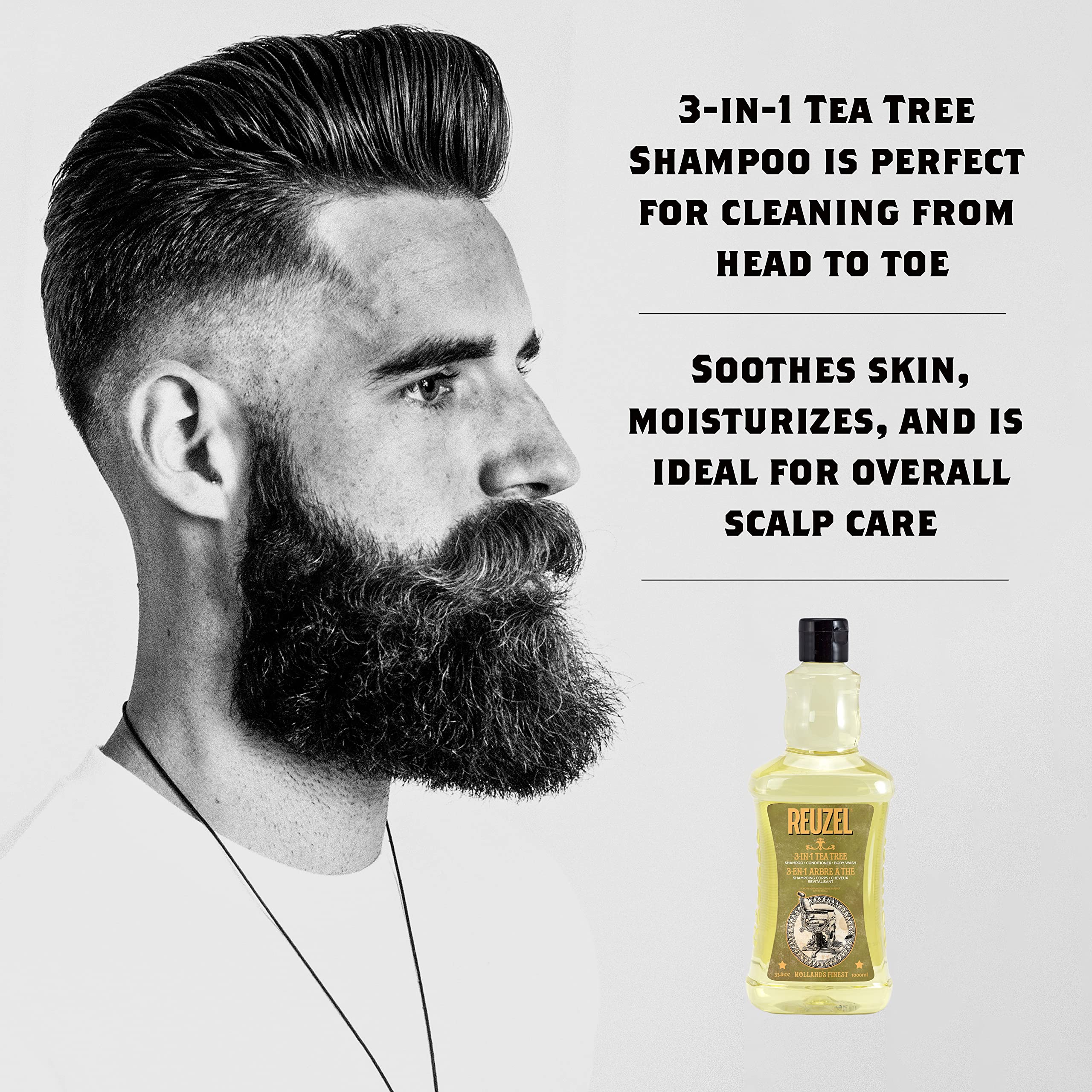 Reuzel 3-In-1 Tea Tree Shampoo, Cleanses Hair and Body, 33.81 oz