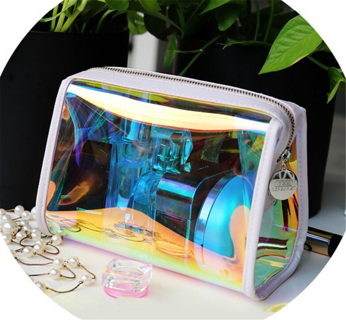 Susanki Holographic Transparent Makeup Case Clear Cosmetic Bag Organizer for Women