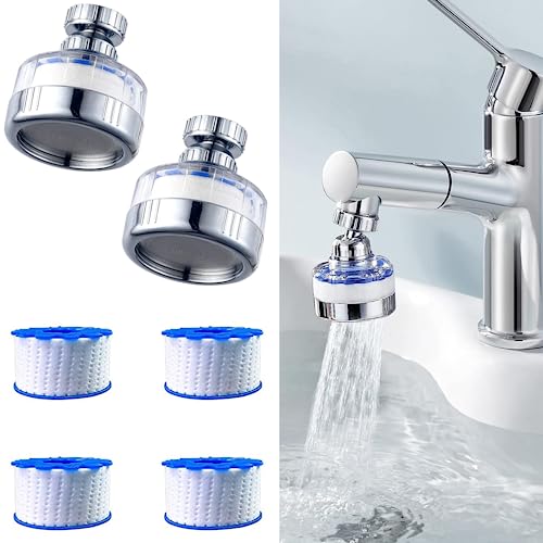 2Pack Sink Water Filter Faucet - Bathroom Sink Filter - 360° Rotating Faucet Filters Purifier Kitchen Tap Filtration Removes Chlorine Fluoride Heavy Metals Hard Water for Home Bathroom & Kitchen