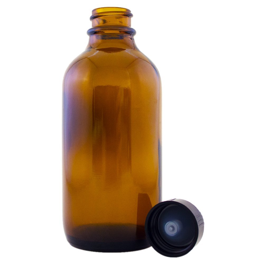 Amber Glass Bottle 4oz W/Black Phenolic Cone Lined Caps (Boston Round) by Greenals