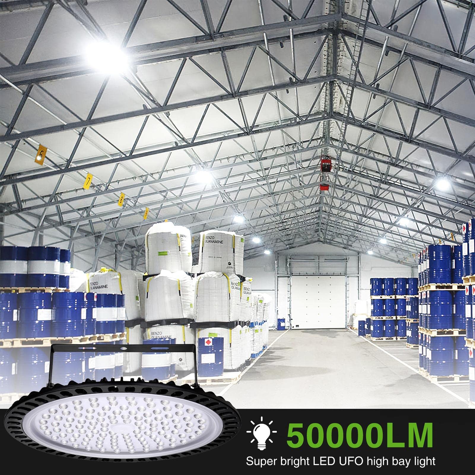 50W UFO LED High Bay Light, 6000-6500K Cool White LED Workshop Light, Ultra Thin Factory Warehouse LED Industrial Lighting, IP65 Waterproof Commercial Bay Lighting for Garage Factory Gym
