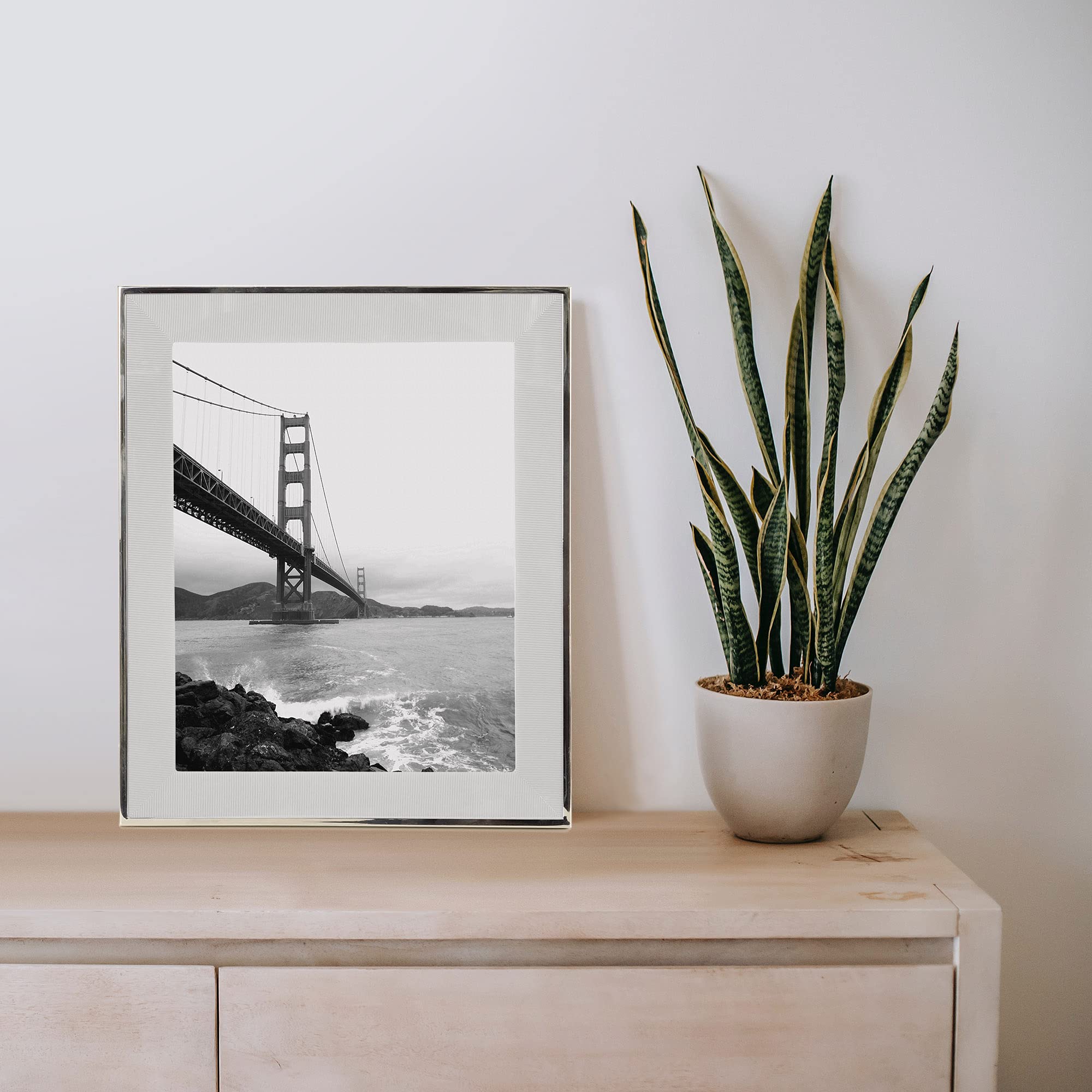 ABEL Stainless Steel Tabletop Photo Frame with Tempered Glass - Rectangular Shape, 4x6 Size, Nickel Plated Green, Includes Mat Board, Cardboard Backing and Backboard