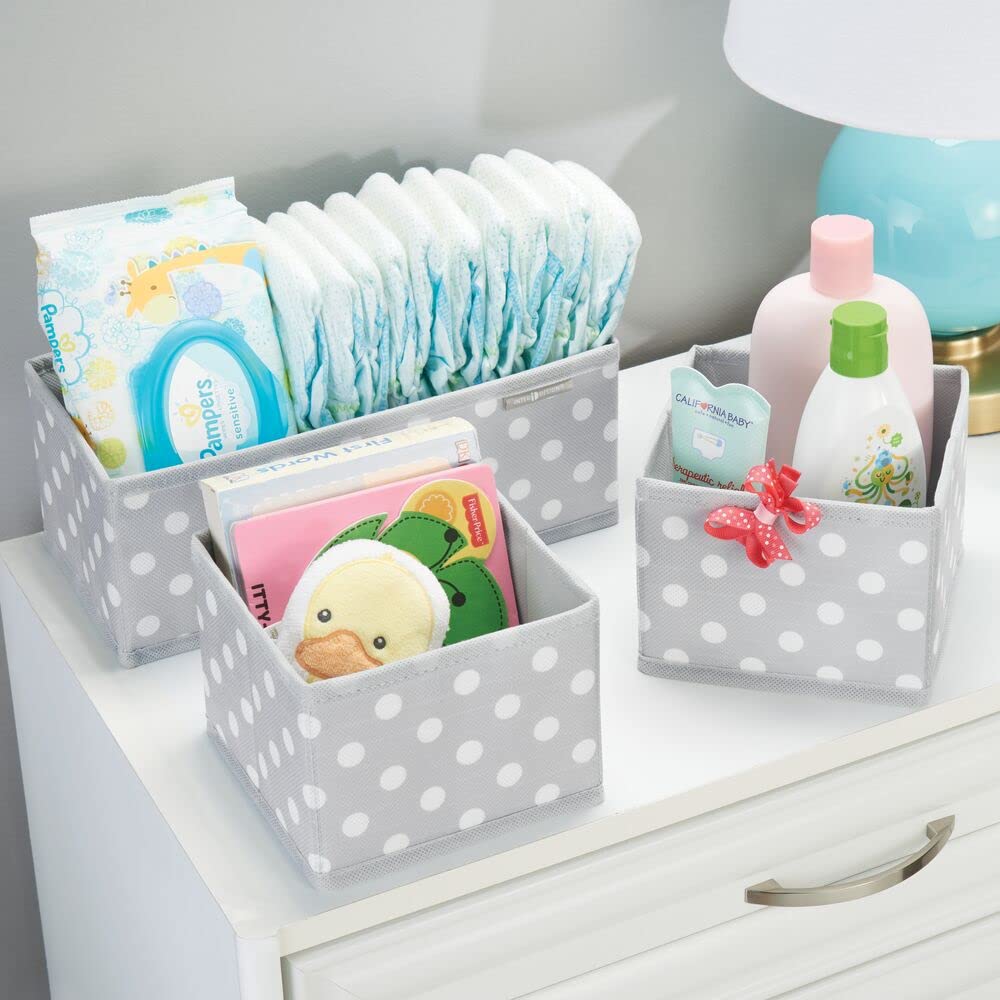 mDesign Soft Fabric Dresser Drawer and Closet Storage Organizer for Child/Kids Room, Nursery - 4 Piece Set - Polka Dot Print - Gray/White