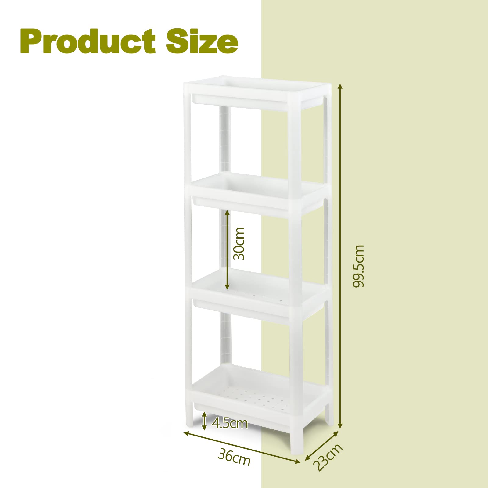 S AFSTAR 4 Tier Plastic Storage Shelf Rack Set of 2, 39-Inch Tall Floor Storage Shelving with Drainage Holes, Plastic Narrow Shelves for Small Space, Multipurpose Shelving Unit for Bathroom Laundry
