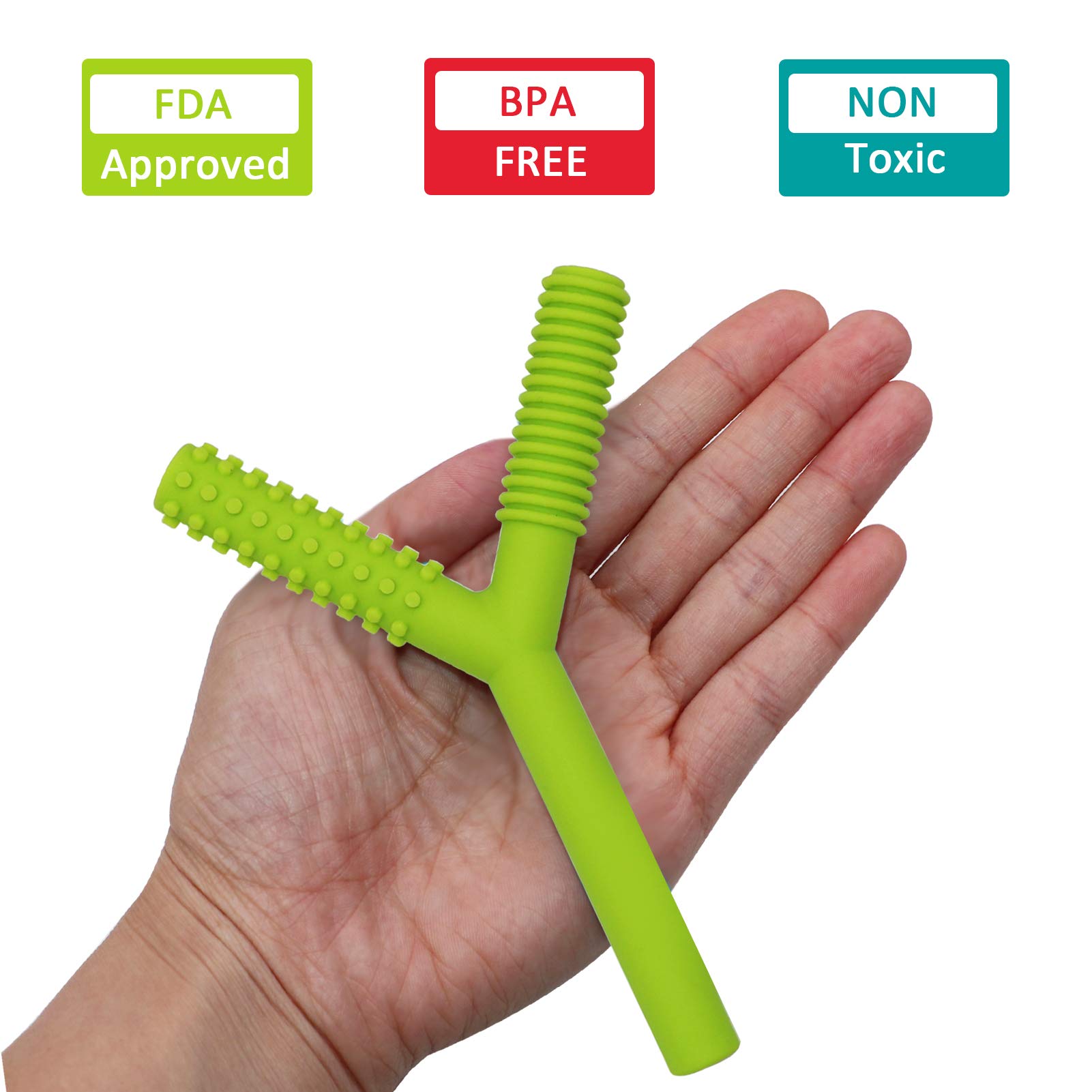 Teether Tubes for Babies 3-6 Months, 3 Pack Silicone Hollow Chew Tube Toy for Autistic Children, Y Shape Chewable Straw Baby Teether Toys for Infants Autism with Teething Nursing Biting Chewing