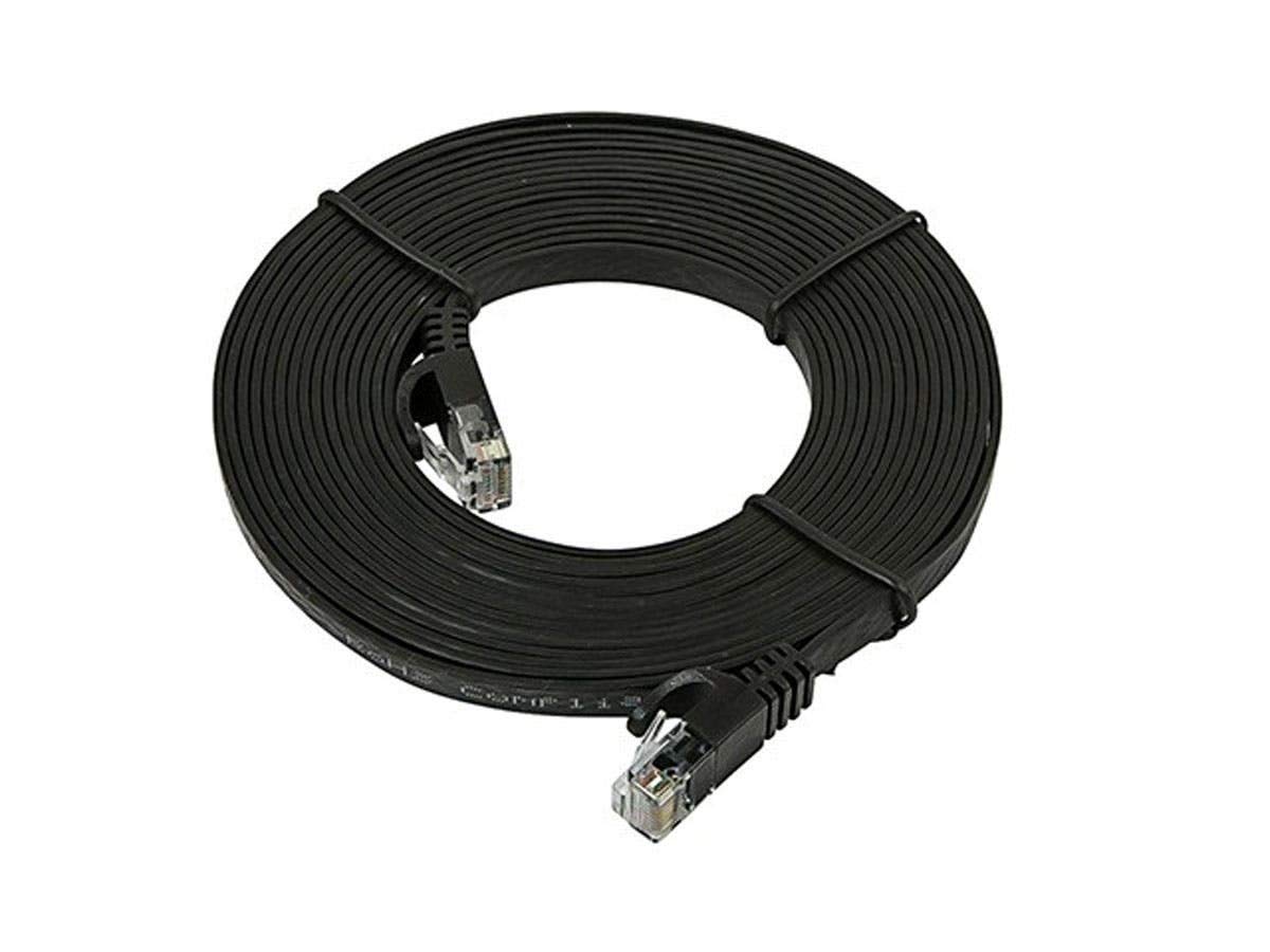 Monoprice Flat Cat6 Ethernet Patch Cable - Snagless, 550MHz, UTP, 30AWG, 14 Feet, Black - Flexboot Series