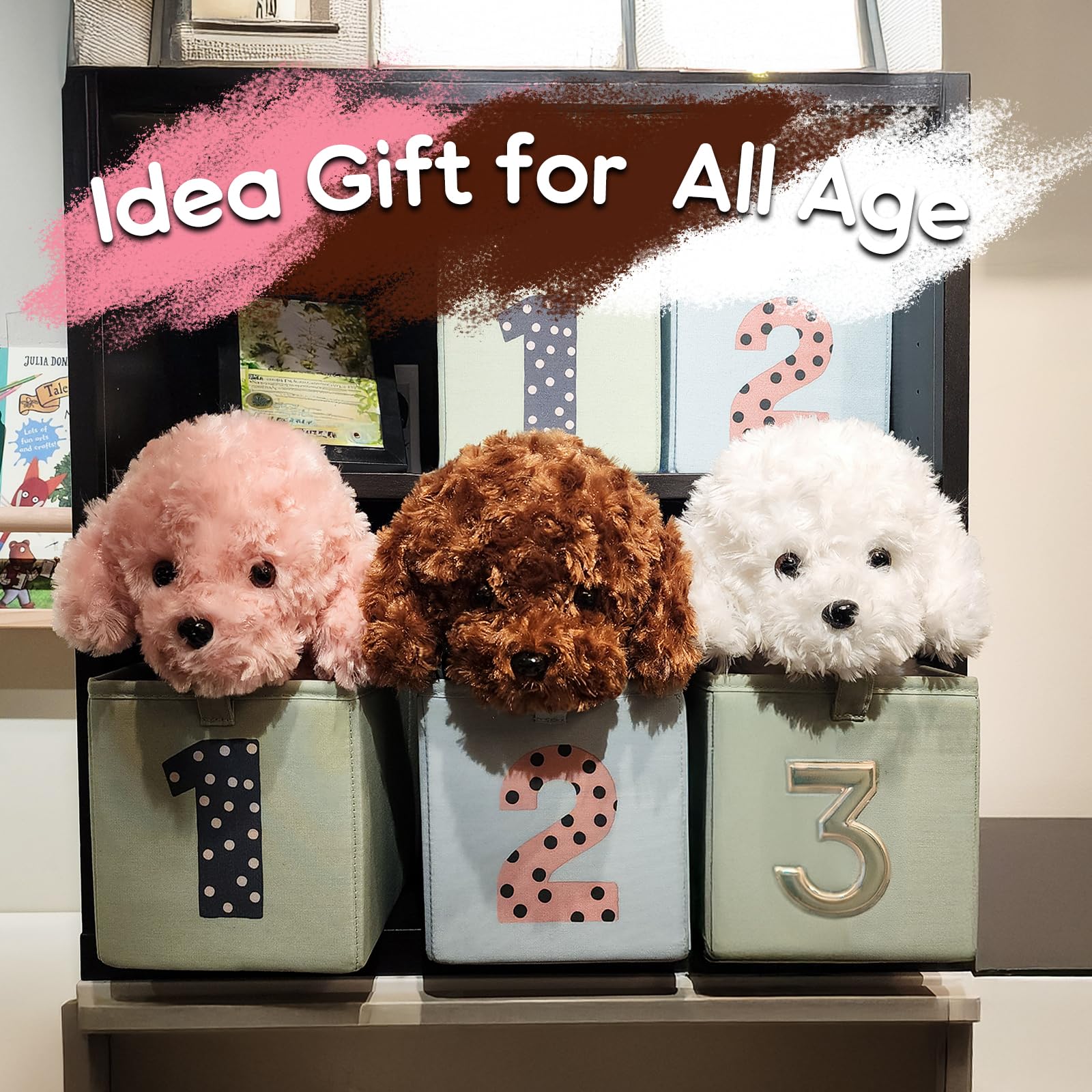 WEIGEDU Labradoodle Plush Toy, Fluffy Red Poodle Stuffed Animal, 12.6" - Perfect for Kids, Babies, Birthday