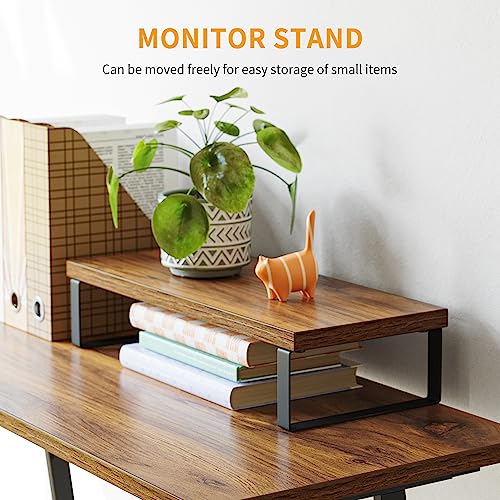 BANTI L Shaped Desk, Computer Gaming Desk, Home Corner Desk, Office Writing Workstation with Large Monitor Stand, Space-Saving, Easy to Assemble, Brown