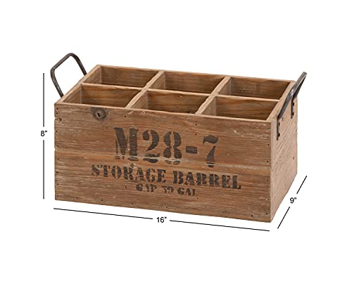 Deco 79 Wood 6 Bottle Wine Holder with Handles, 16" x 9" x 8", Brown