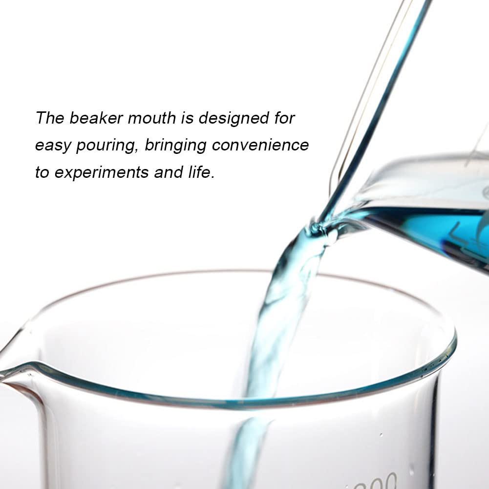 ADAMAS-BETA 5PCS Glass Measuring Beaker Set, Low Form, 50ml 100ml 250ml 500ml 1000ml Graduated Beakers, 3.3 Borosilicate Glass